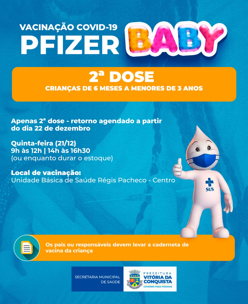 Segunda dose da Pfizer Baby está disponível na Unidade Régis Pacheco a ...
